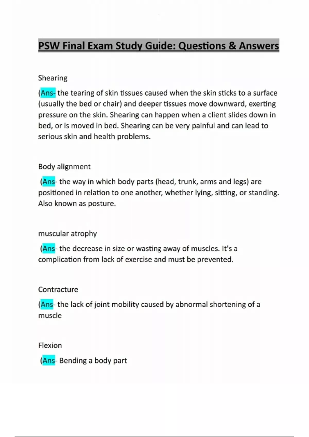 PSW Final Exam Study Guide: Questions & Answers: Latest Updated A+ ...