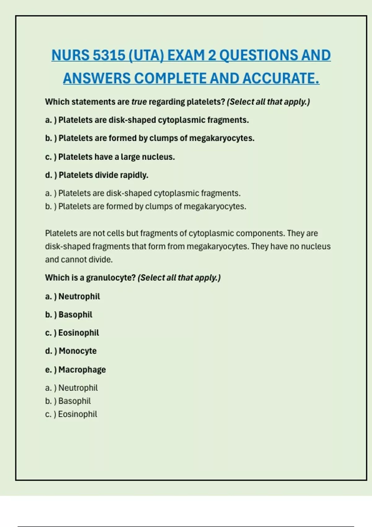 NURS 5315 (UTA) EXAM 2 QUESTIONS AND ANSWERS COMPLETE AND ACCURATE ...