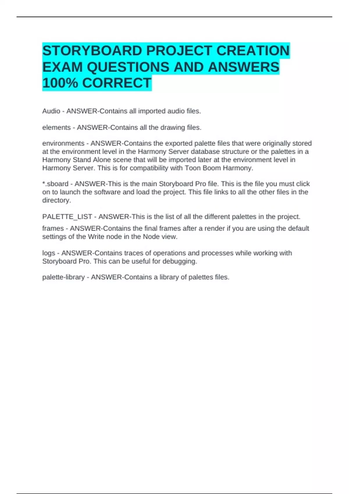 STORYBOARD PROJECT CREATION EXAM QUESTIONS AND ANSWERS 100% CORRECT ...