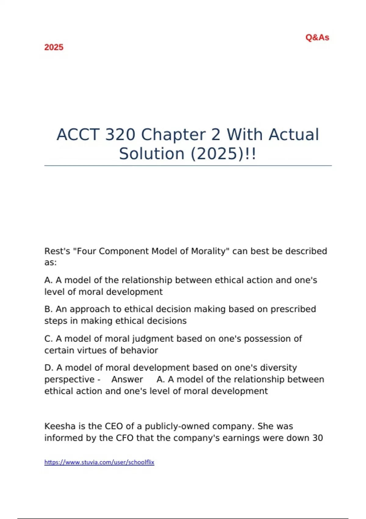 ACCT 320 Chapter 2 With Actual Solution (2025)!! - ACCT 320 - Stuvia US