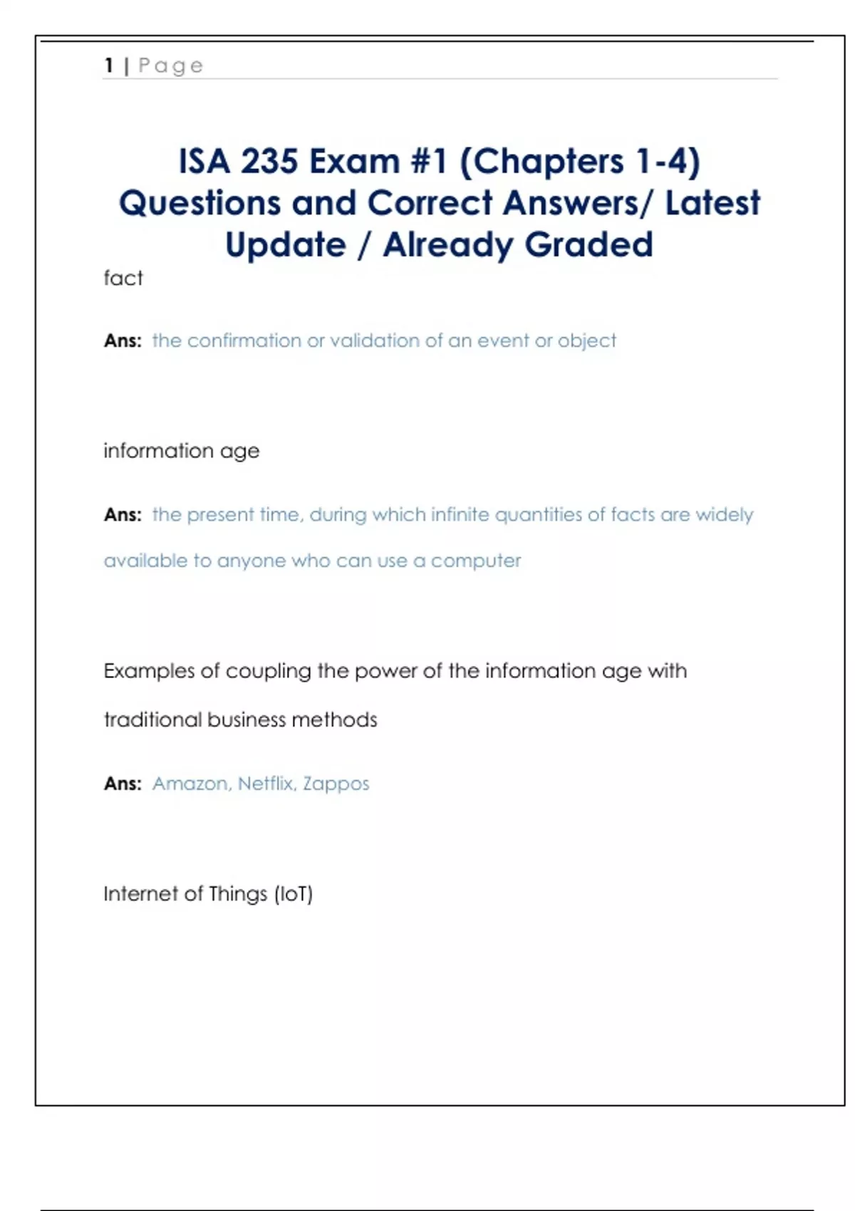 ISA 235 Exam #1 (Chapters 1-4) Questions and Correct Answers/ Latest ...