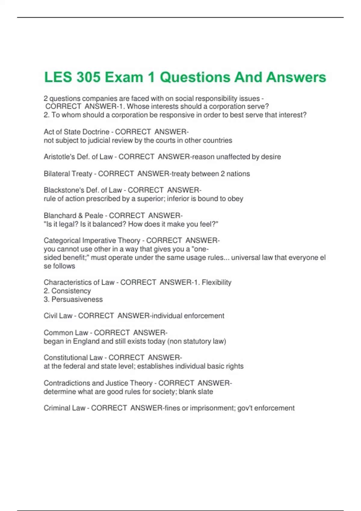 LES 305 Exam 1 Questions And Answers - LES 305 1 - Stuvia US