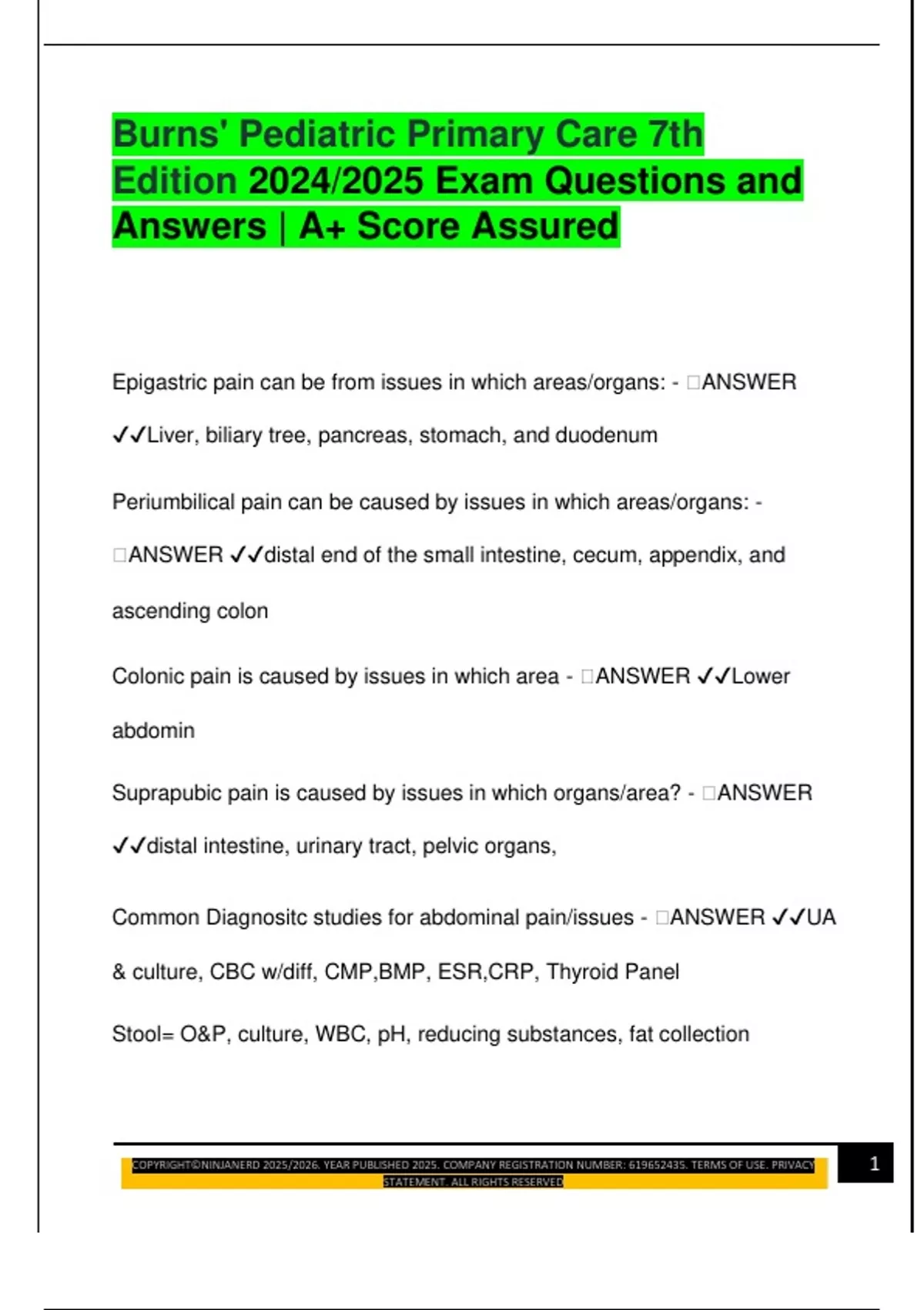 Burns' Pediatric Primary Care 7th Edition 2024/2025 Exam Questions and ...