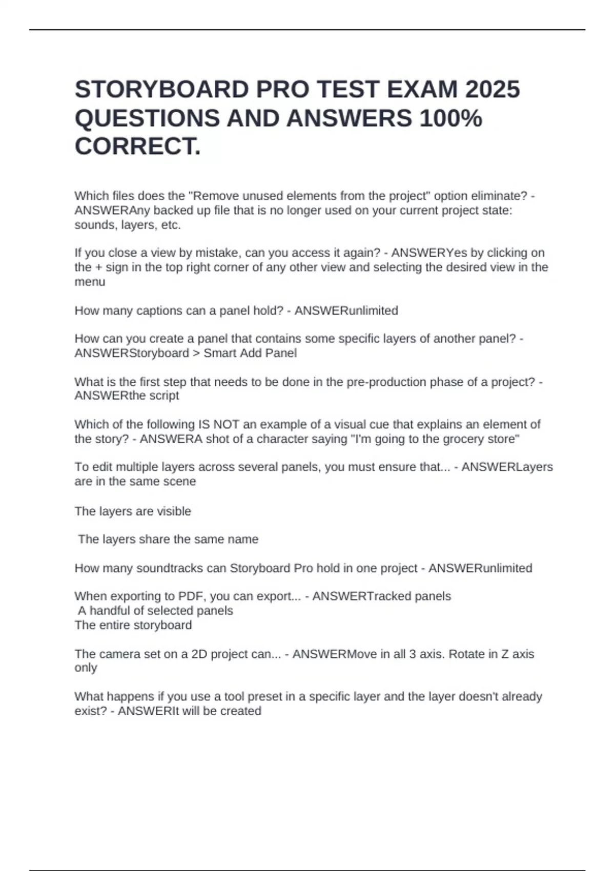 STORYBOARD PRO TEST EXAM 2025 QUESTIONS AND ANSWERS 100% CORRECT ...