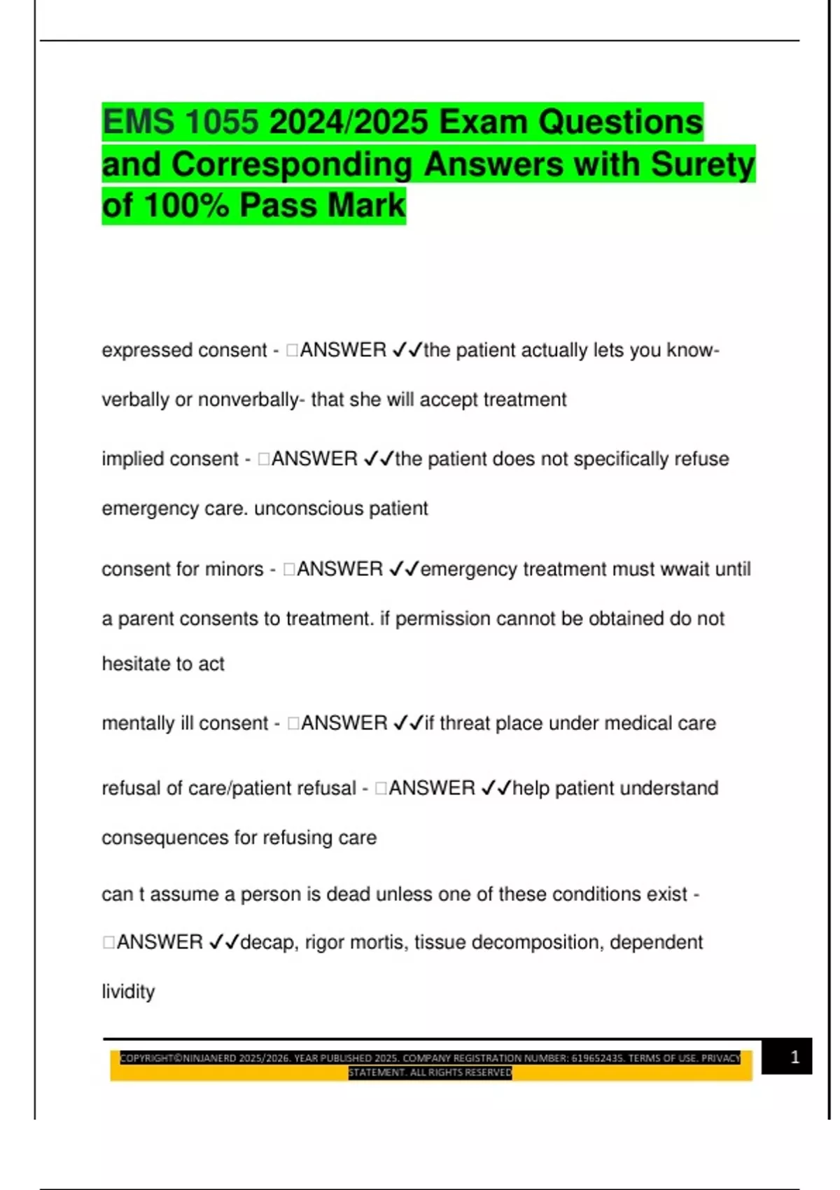 EMS /2025 Exam Questions and Corresponding Answers with Surety of 100% ...