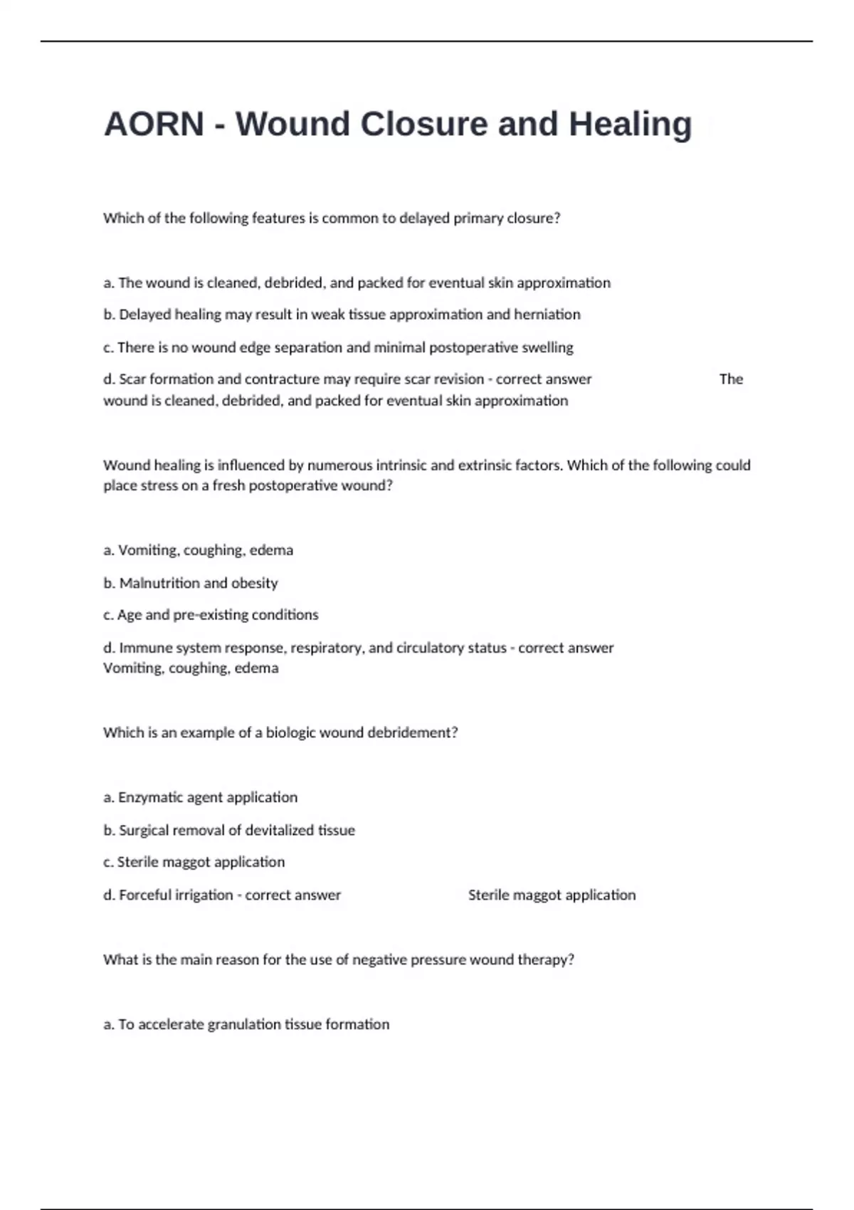 AORN - Wound Closure and Healing Practice Test Questions And Answers ...
