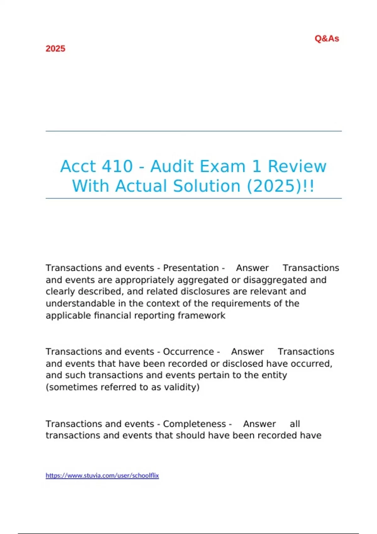 Acct 410 - Audit Exam 1 Review With Actual Solution (2025)!! - ACCT 410 ...