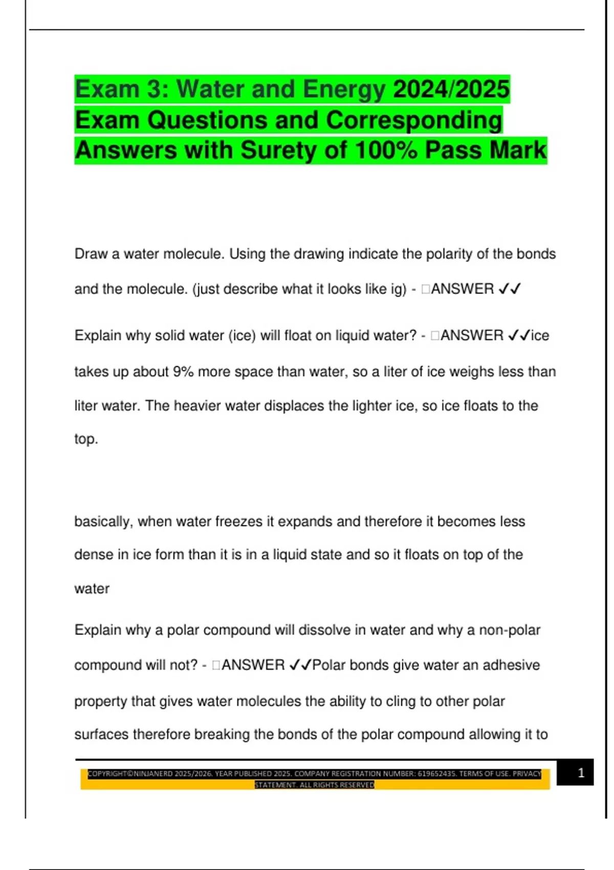 Exam 3: Water and Energy 2024/2025 Exam Questions and Corresponding ...