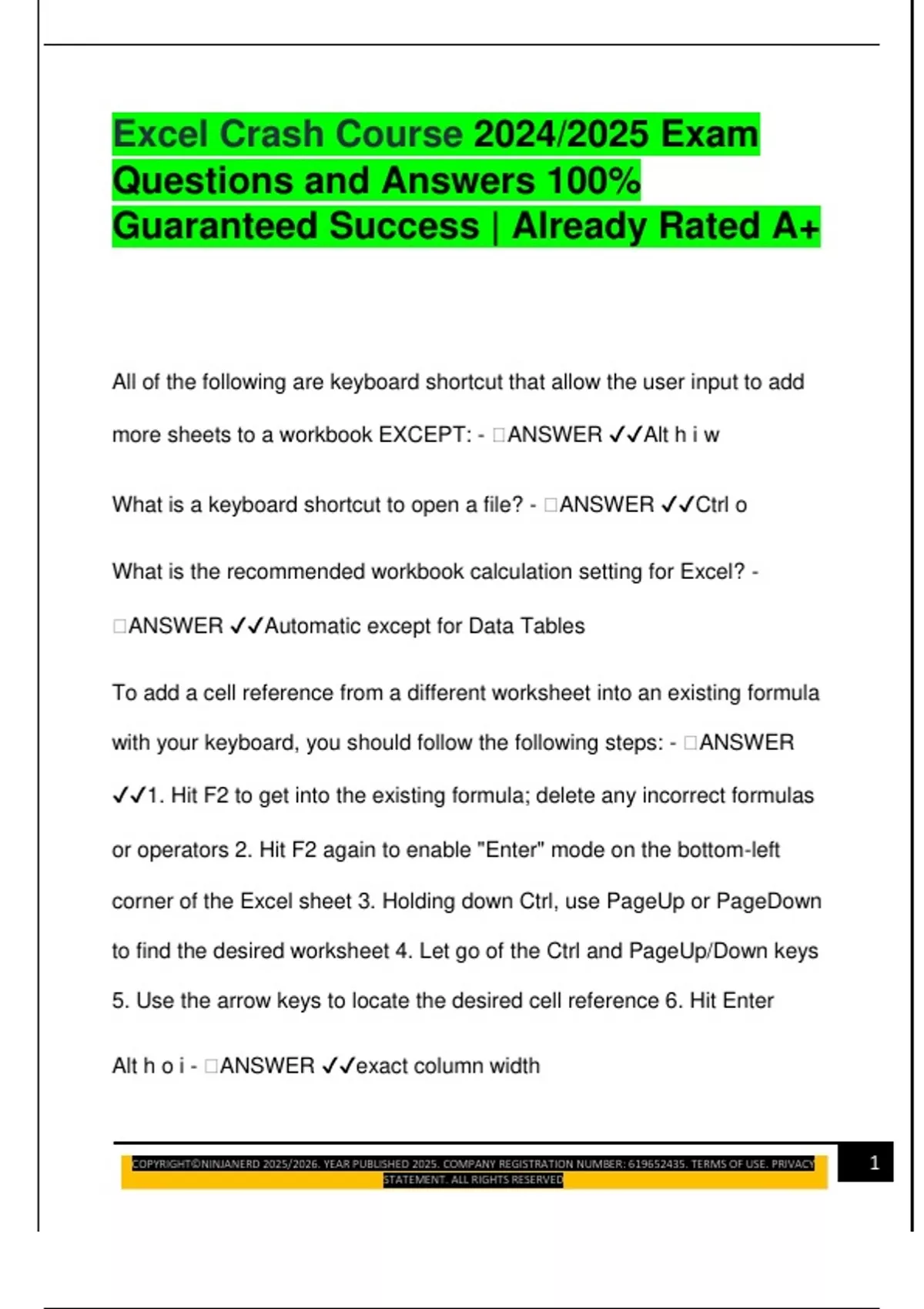 Excel Crash Course 2024/2025 Exam Questions and Answers 100% Guaranteed Success | Already Rated ...