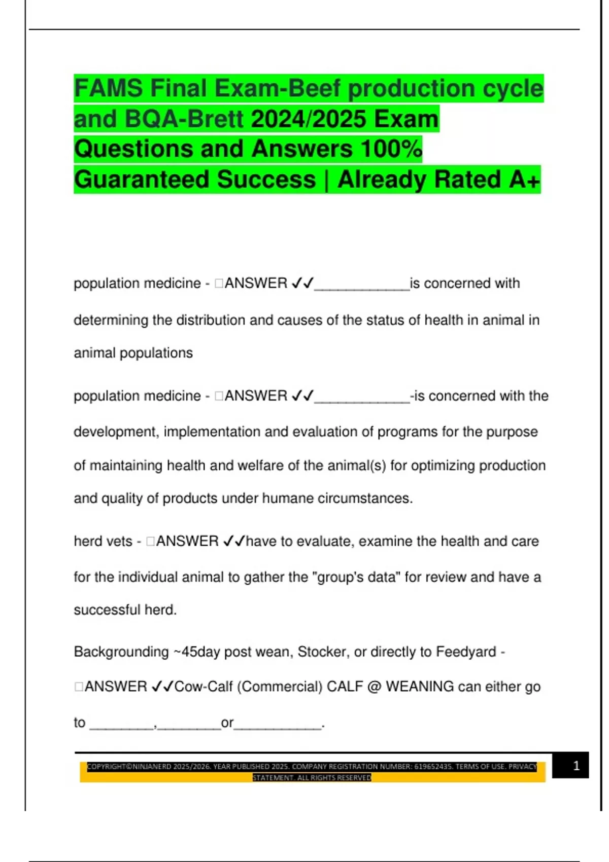 FAMS Final Exam-Beef production cycle and BQA-Brett 2024/2025 Exam ...