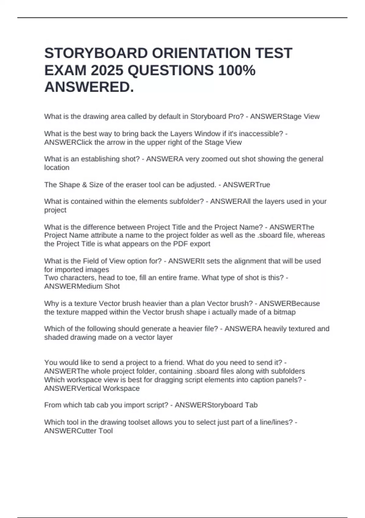 STORYBOARD ORIENTATION TEST EXAM 2025 QUESTIONS 100% ANSWERED ...