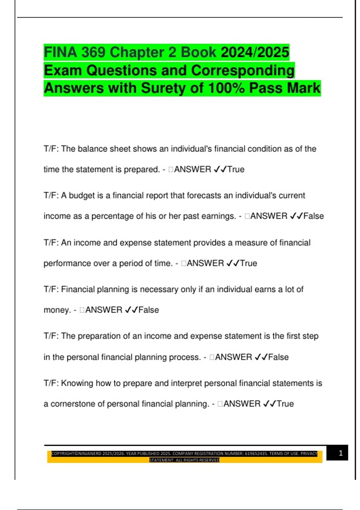 FINA 369 Chapter 2 Book 2024/2025 Exam Questions and Corresponding ...