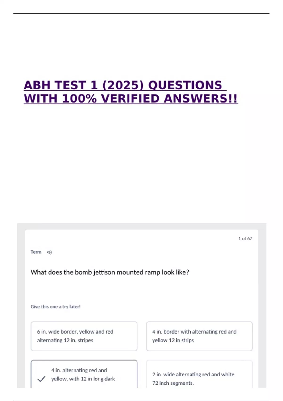 ABH TEST 1 (2025) QUESTIONS WITH 100% VERIFIED ANSWERS!! - ABH - Stuvia US
