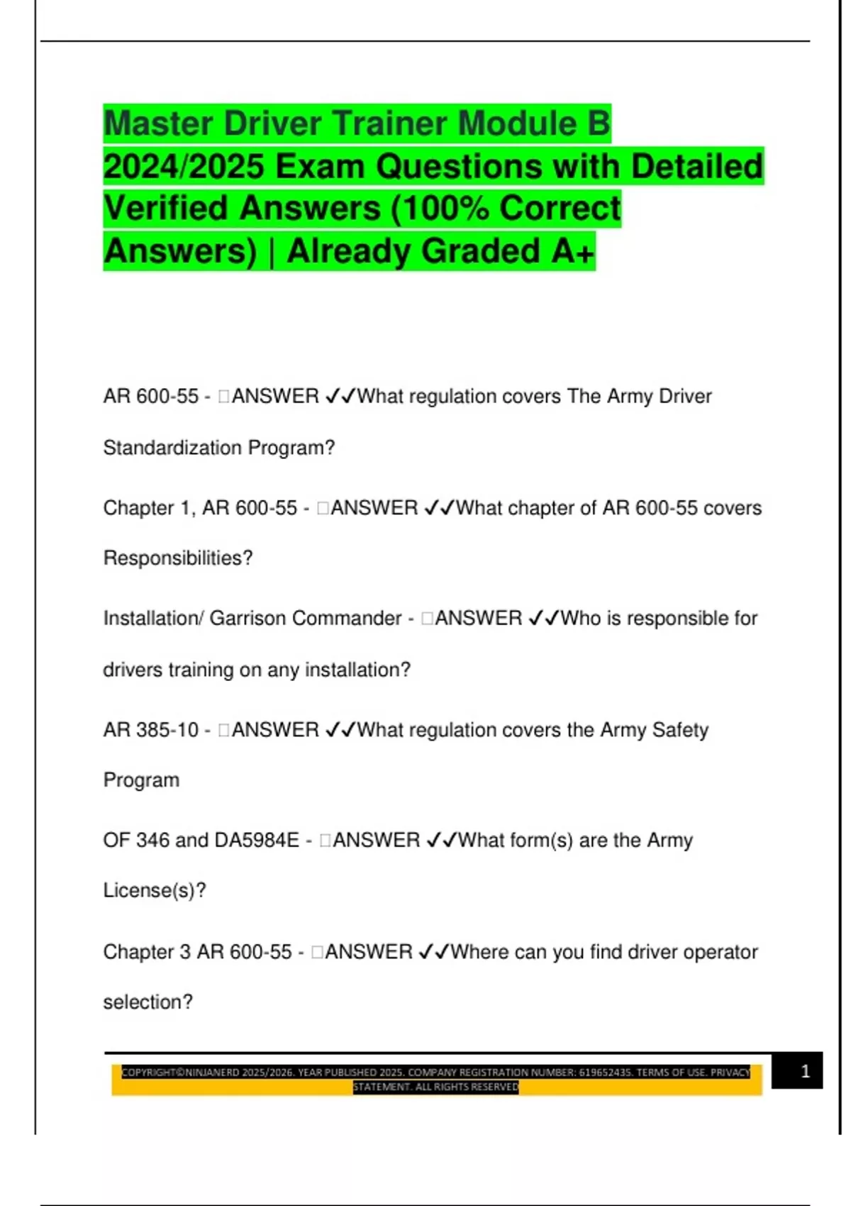 Master Driver Trainer Module B 2024/2025 Exam Questions with Detailed Verified Answers (100% ...