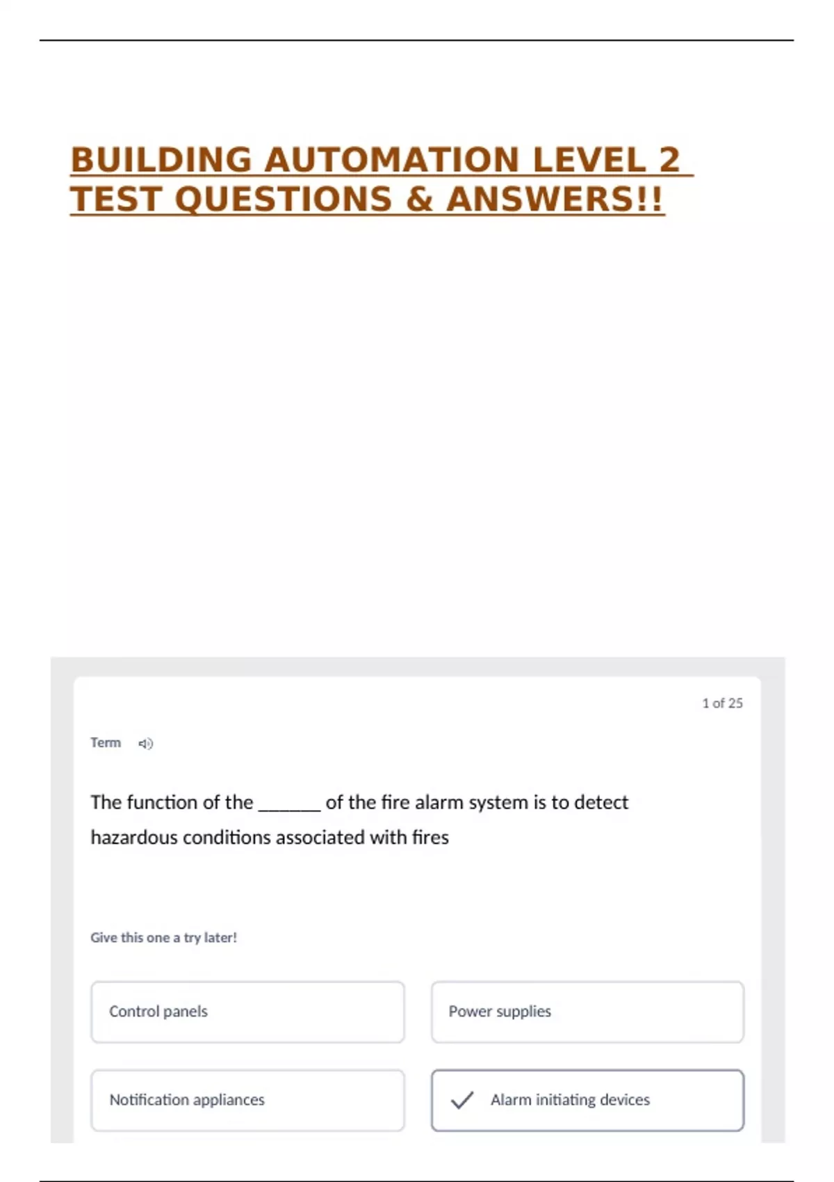 BUILDING AUTOMATION LEVEL 2 TEST QUESTIONS & ANSWERS!! - BUILDING ...