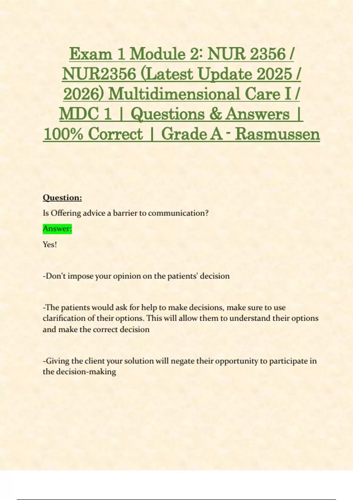 Exam 1 Module 2: NUR 2356 / NUR2356 (Latest Update 2025 / 2026 ...