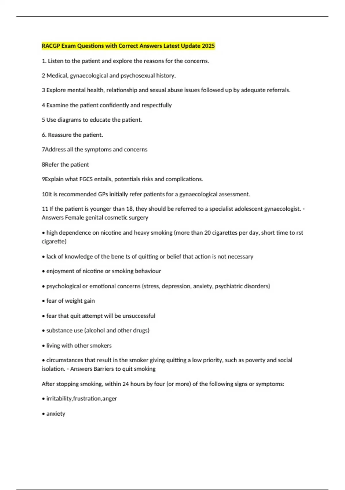 RACGP Exam Questions with Correct Answers Latest Update 2025 - RACGP ...