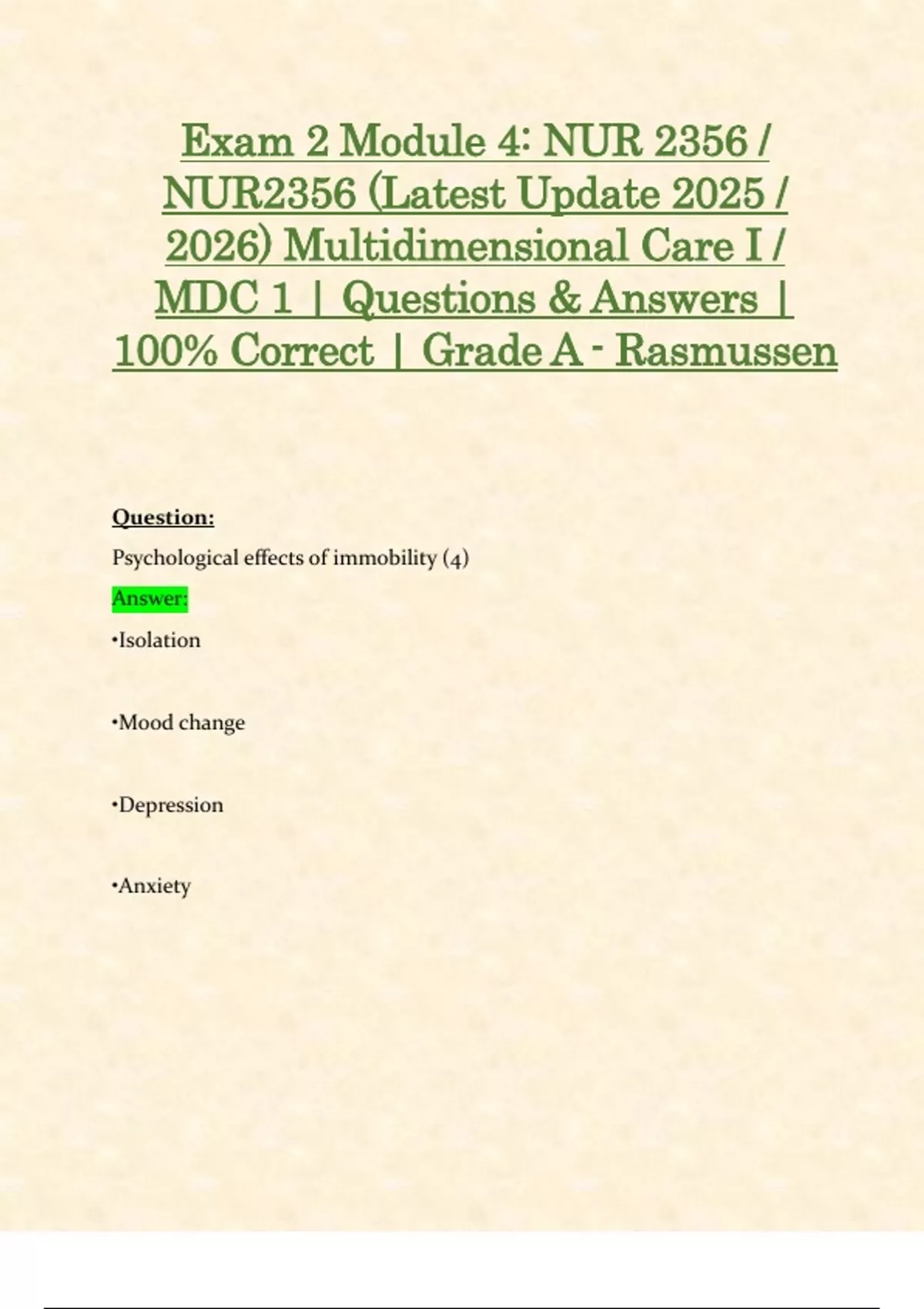 Exam 2 (Module 4 - 7): NUR 2356 / NUR2356 (Latest 2025 / 2026 Updates ...