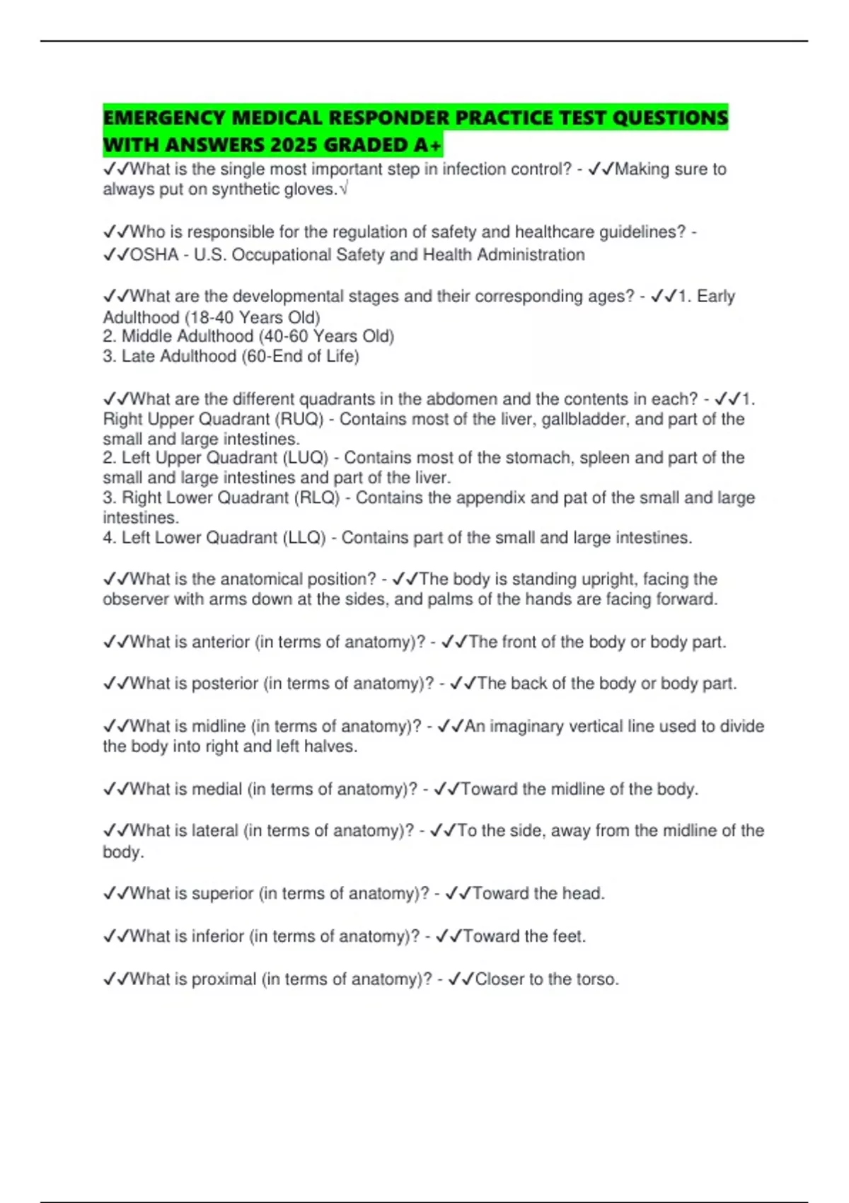 EMERGENCY MEDICAL RESPONDER PRACTICE TEST QUESTIONS WITH ANSWERS 2025 ...