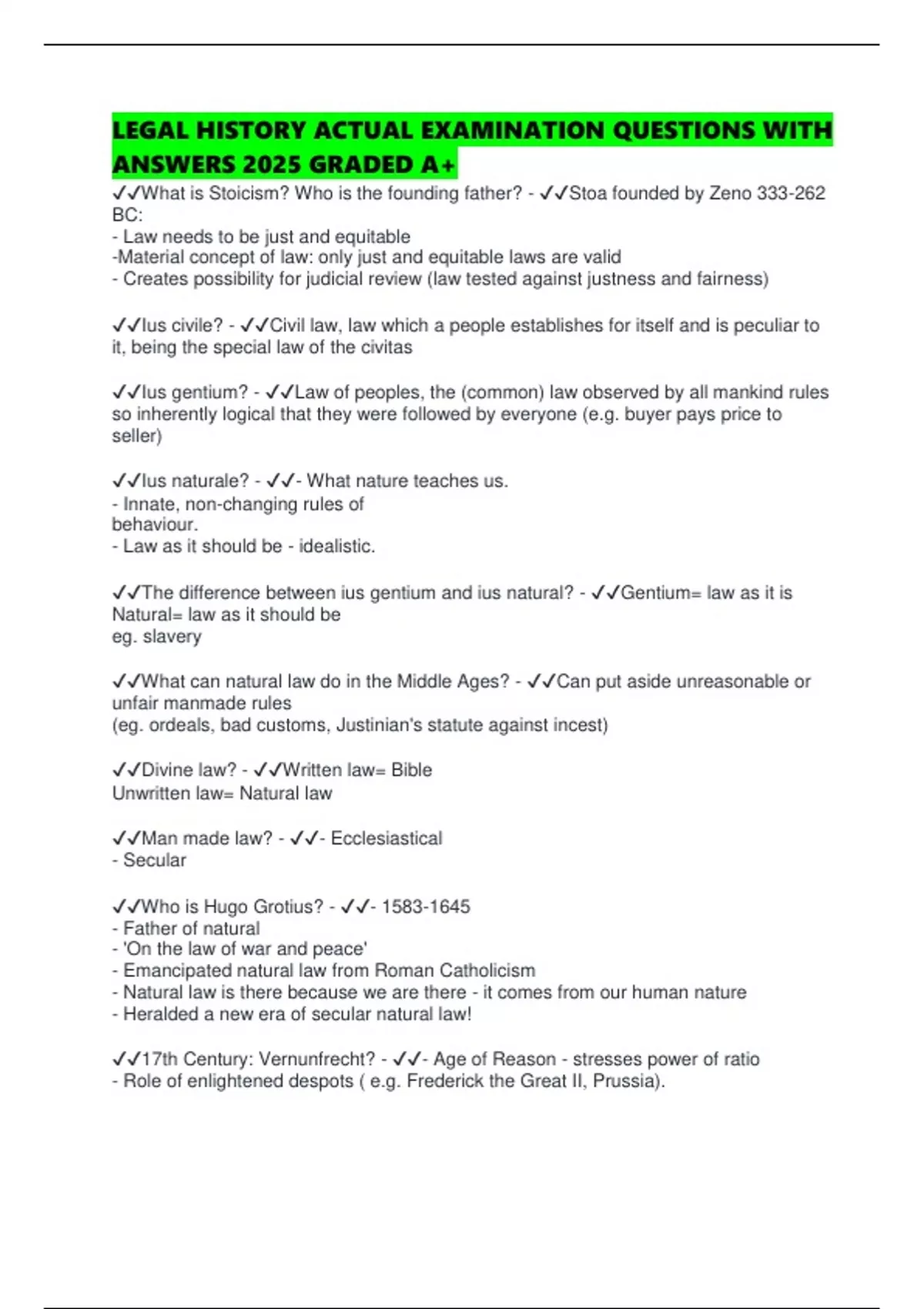 LEGAL HISTORY ACTUAL EXAMINATION QUESTIONS WITH ANSWERS 2025 GRADED A+ ...