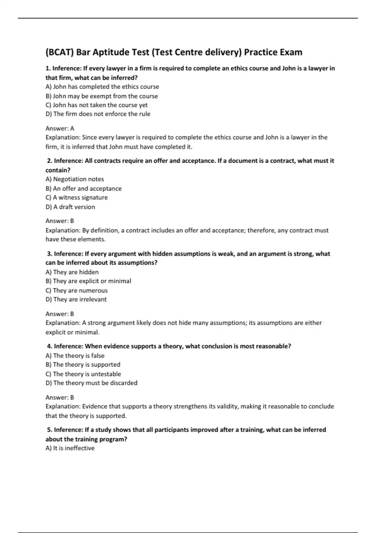 (BCAT) Bar Aptitude Test (Test Centre delivery) Practice Exam ...