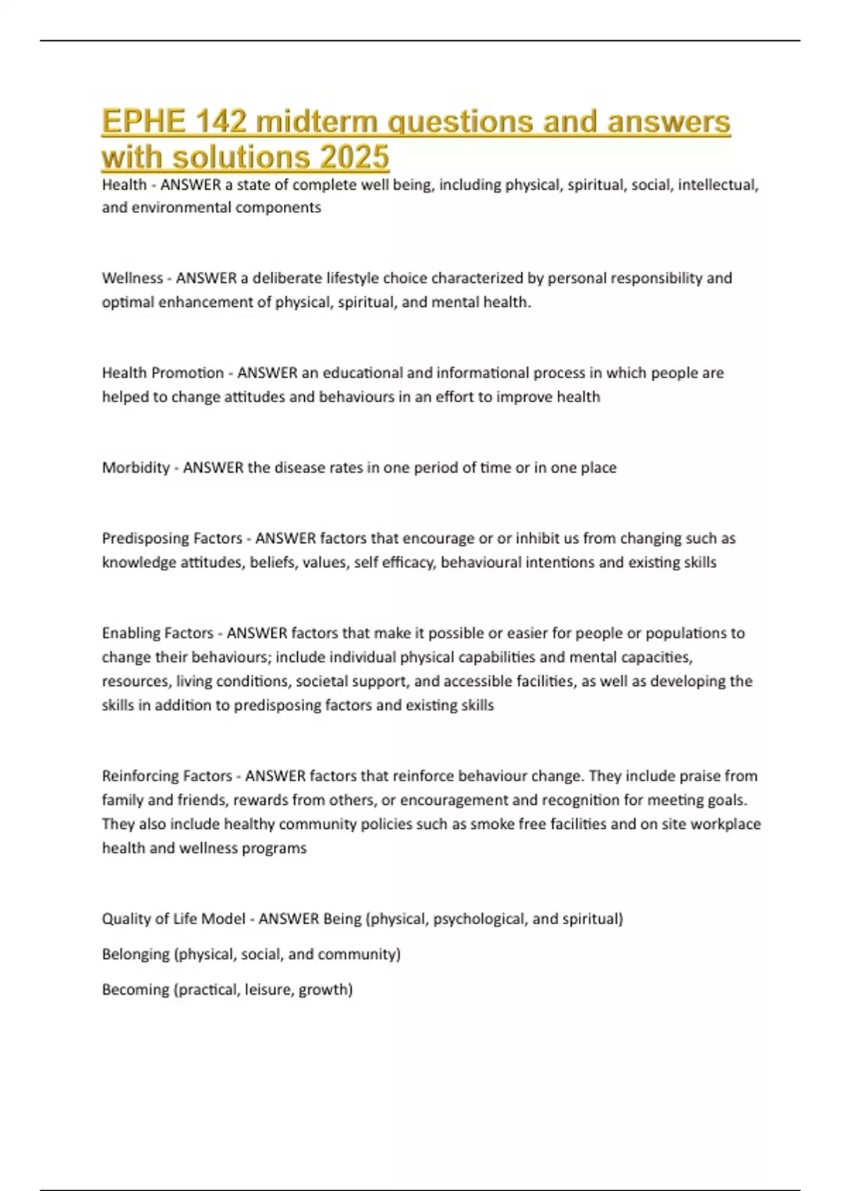 EPHE 142 midterm questions and answers with solutions 2025 - Ephe 142 ...