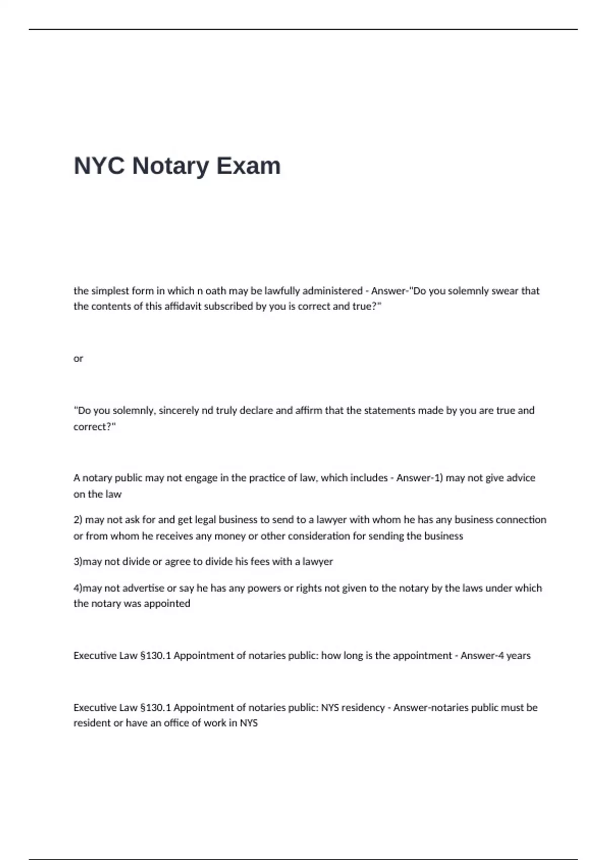 NYC Notary Exam Questions and Answers 2025|Correct |Verified - Nys ...