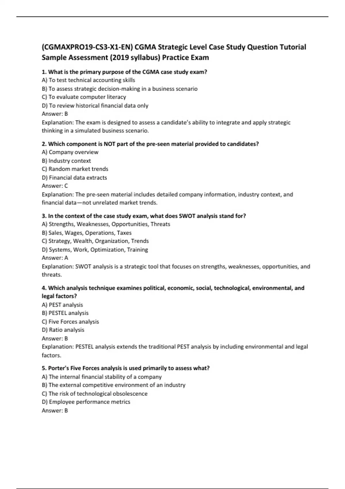 (CGMAXPRO19-CS3-X1-EN) CGMA Strategic Level Case Study Question ...
