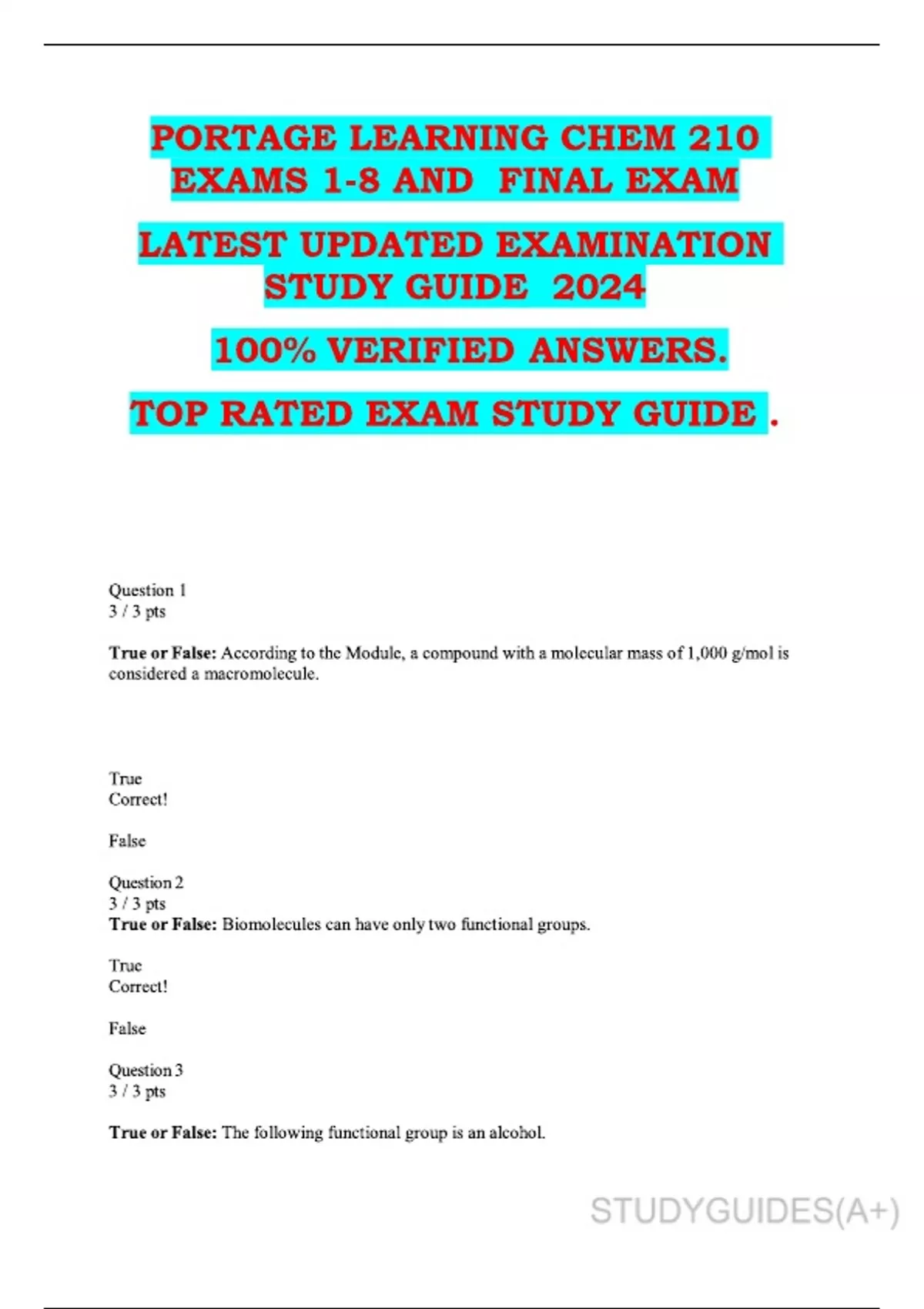 E LEARNING CHEM 210 EXAMS 1-8 AND FINAL EXAM LATEST UPDATED EXAMINATION ...
