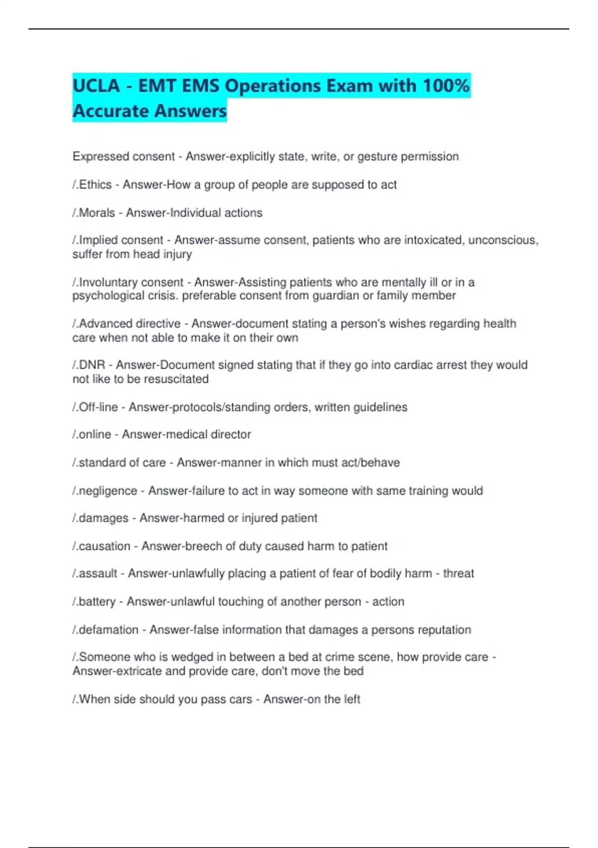 UCLA - EMT EMS Operations Exam with 100% Accurate Answers - UCLA - EMT ...