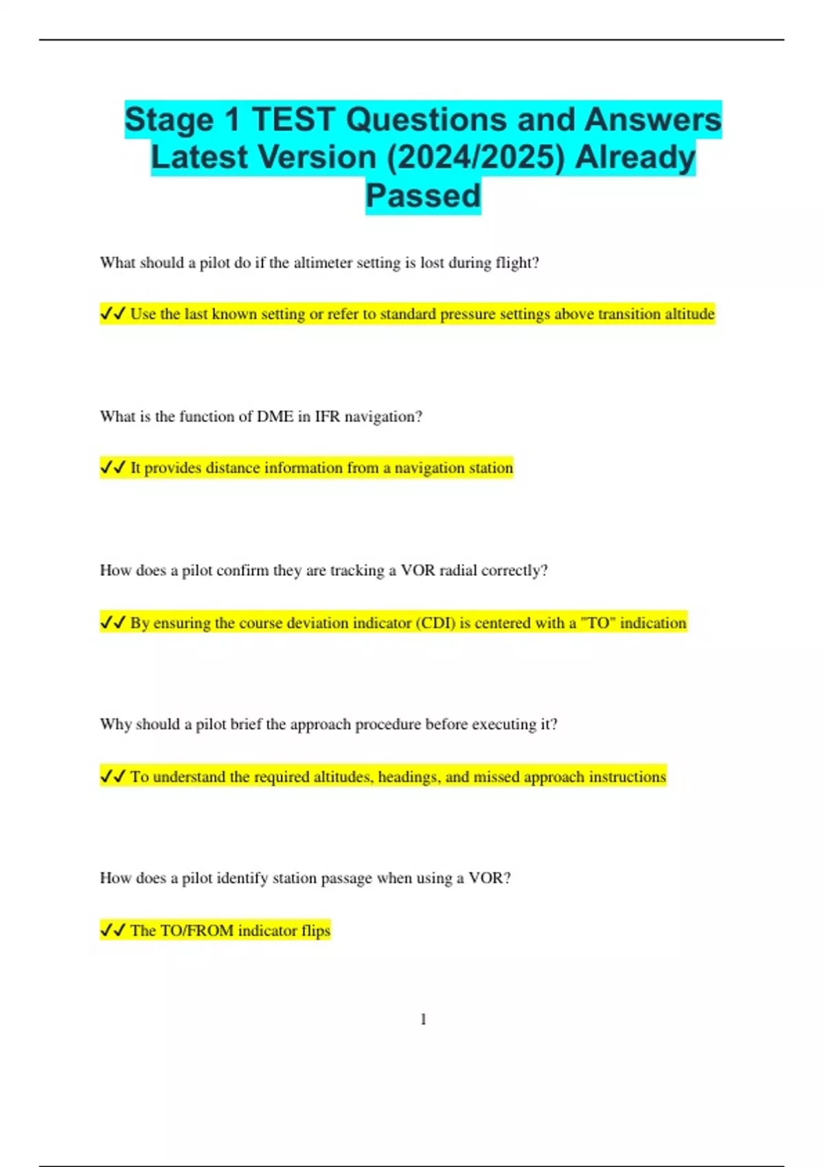 Stage 1 TEST Questions and Answers Latest Version (2024/2025) Already ...