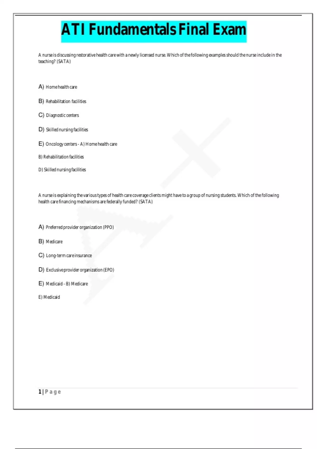 ATI Fundamentals Final Exam (NEWEST 2025) - ATI Fundamentals - Stuvia US
