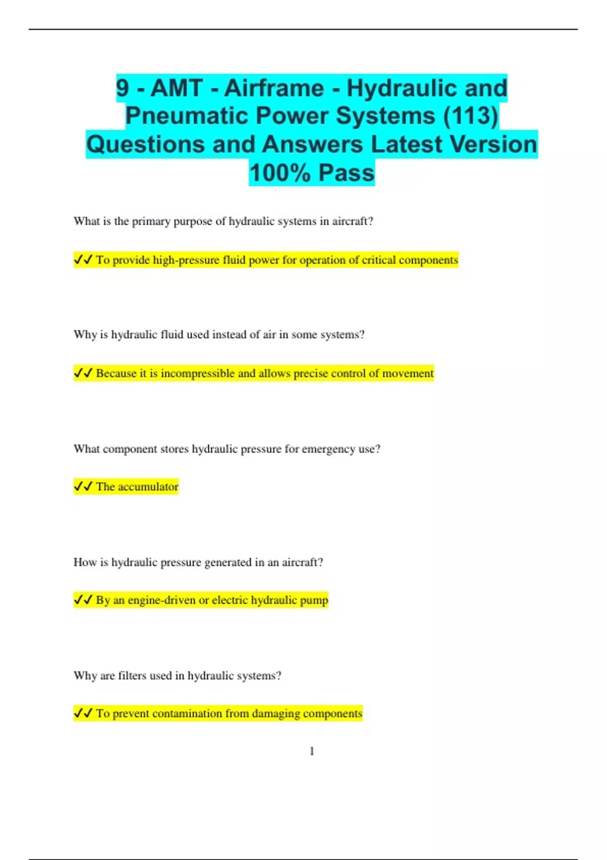 9 - AMT - Airframe - Hydraulic and Pneumatic Power Systems (113 ...