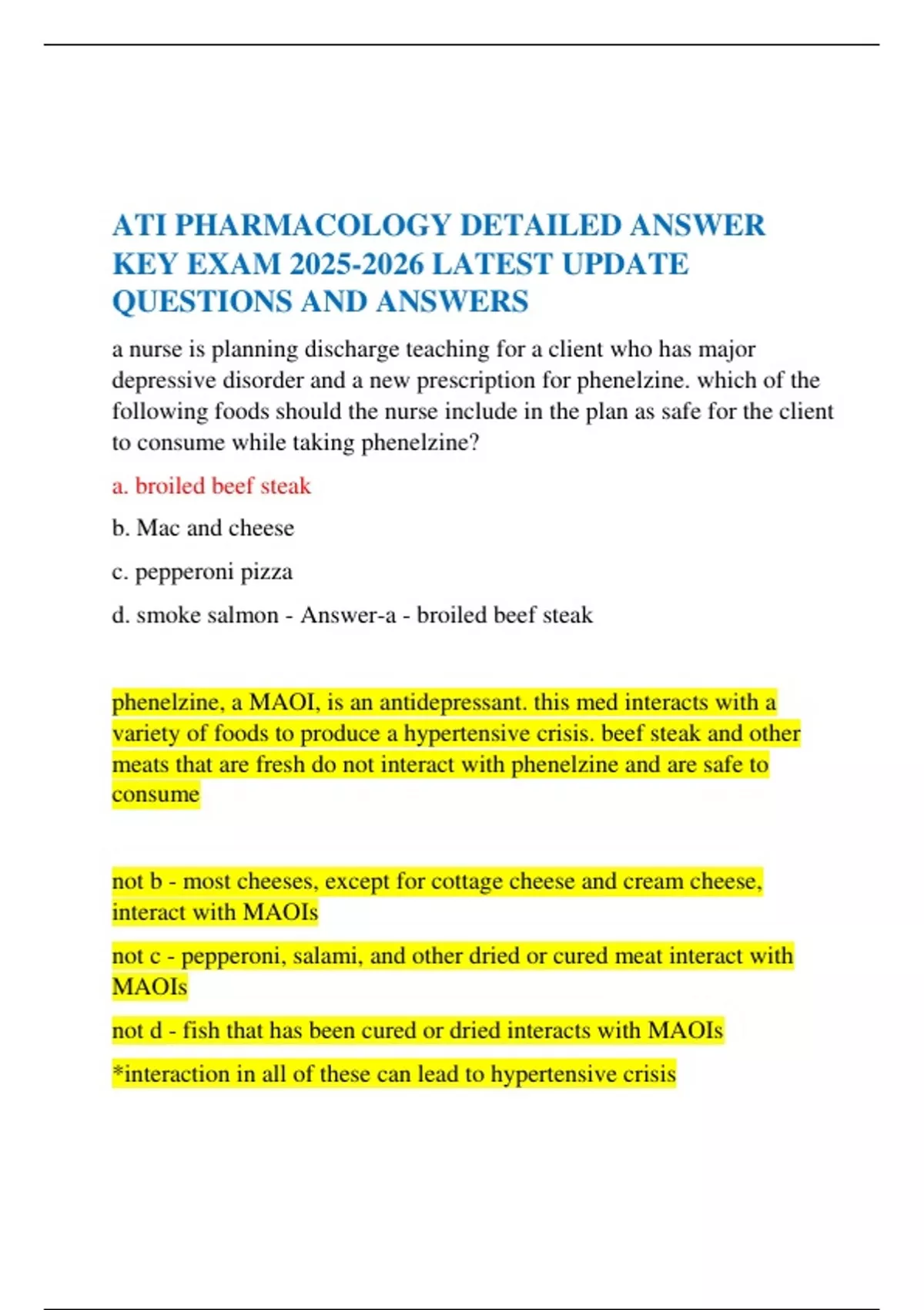 ATI PHARMACOLOGY DETAILED ANSWER KEY EXAM LATEST UPDATE QUESTIONS AND ...