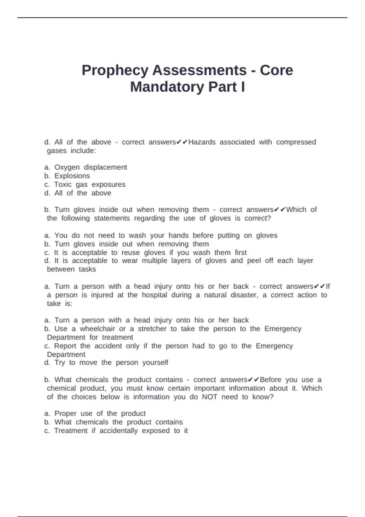 Prophecy Assessments - Core Mandatory Part I - RN Relias Prophecy ...