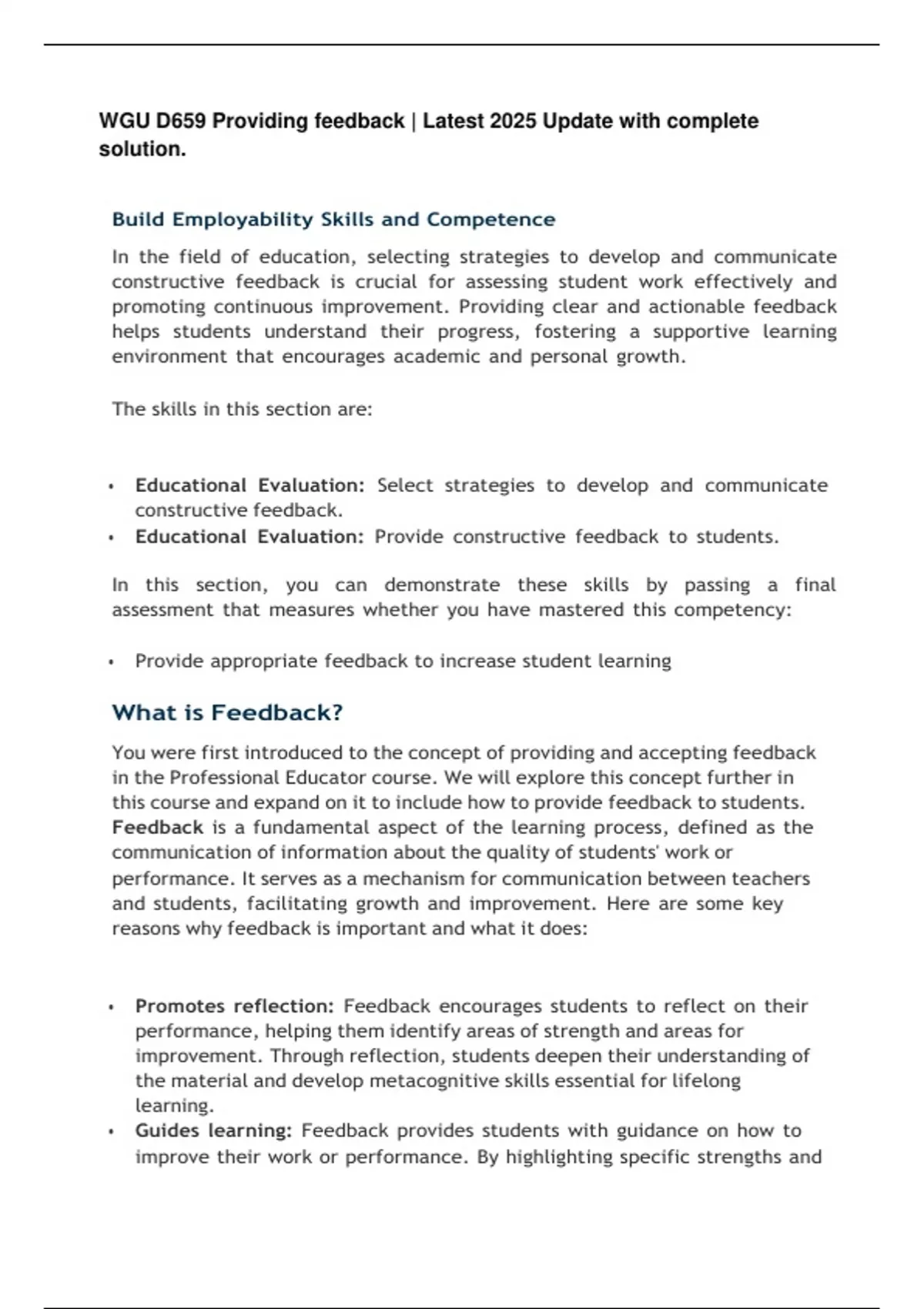 WGU D659 Providing feedback | Latest 2025 Update with complete solution ...