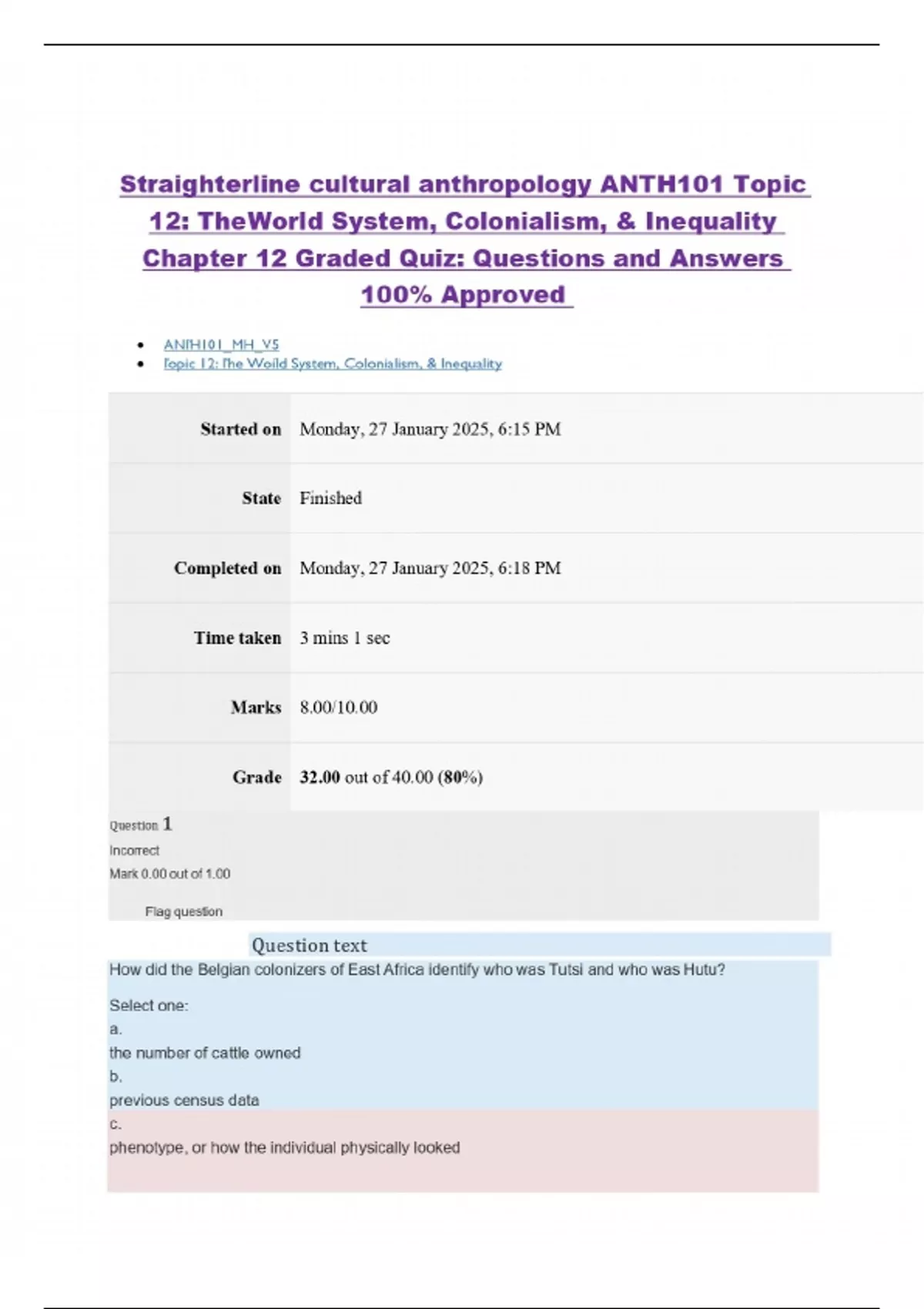 Straighterline cultural anthropology ANTH101 Topic 12: The World System ...