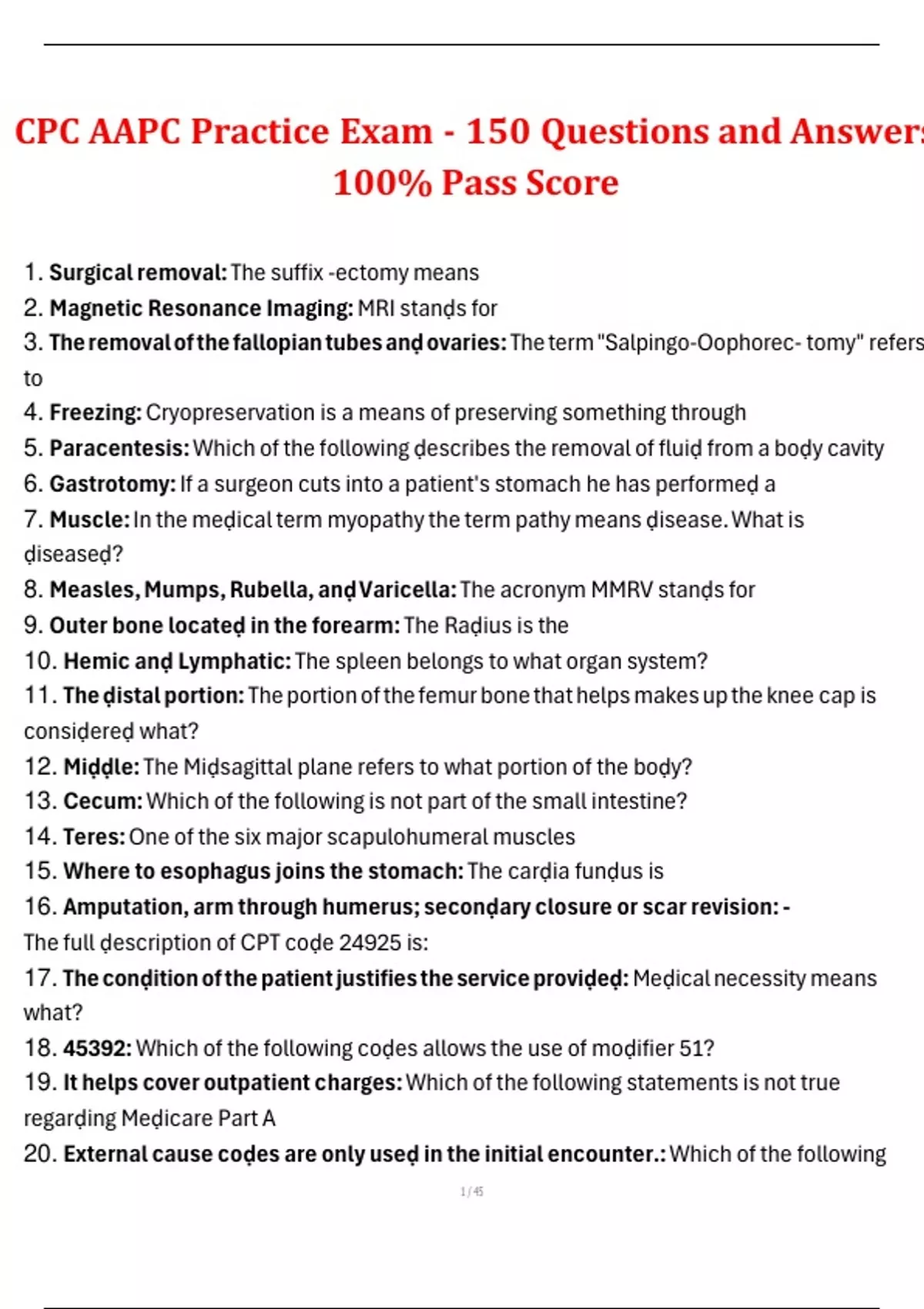 CPC AAPC Practice Exam - 150 Questions and Answers 100% Pass Score ...