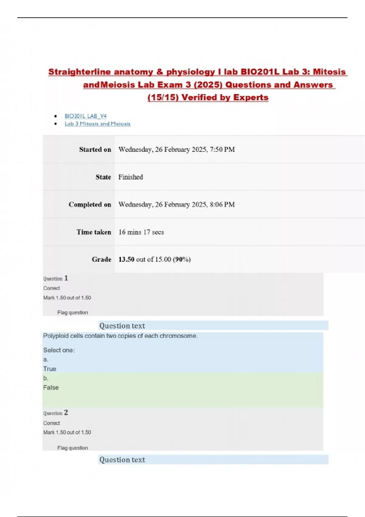 Straighterline anatomy & physiology I lab BIO201L Lab 3: Mitosis and ...
