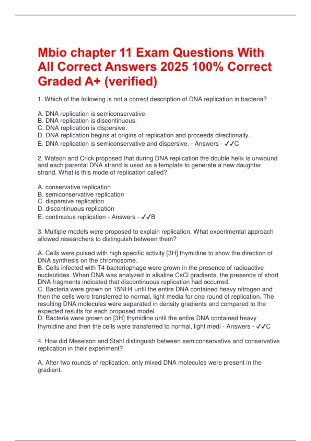 Mbio chapter 11 Exam Questions With All Correct Answers 2025 100% ...