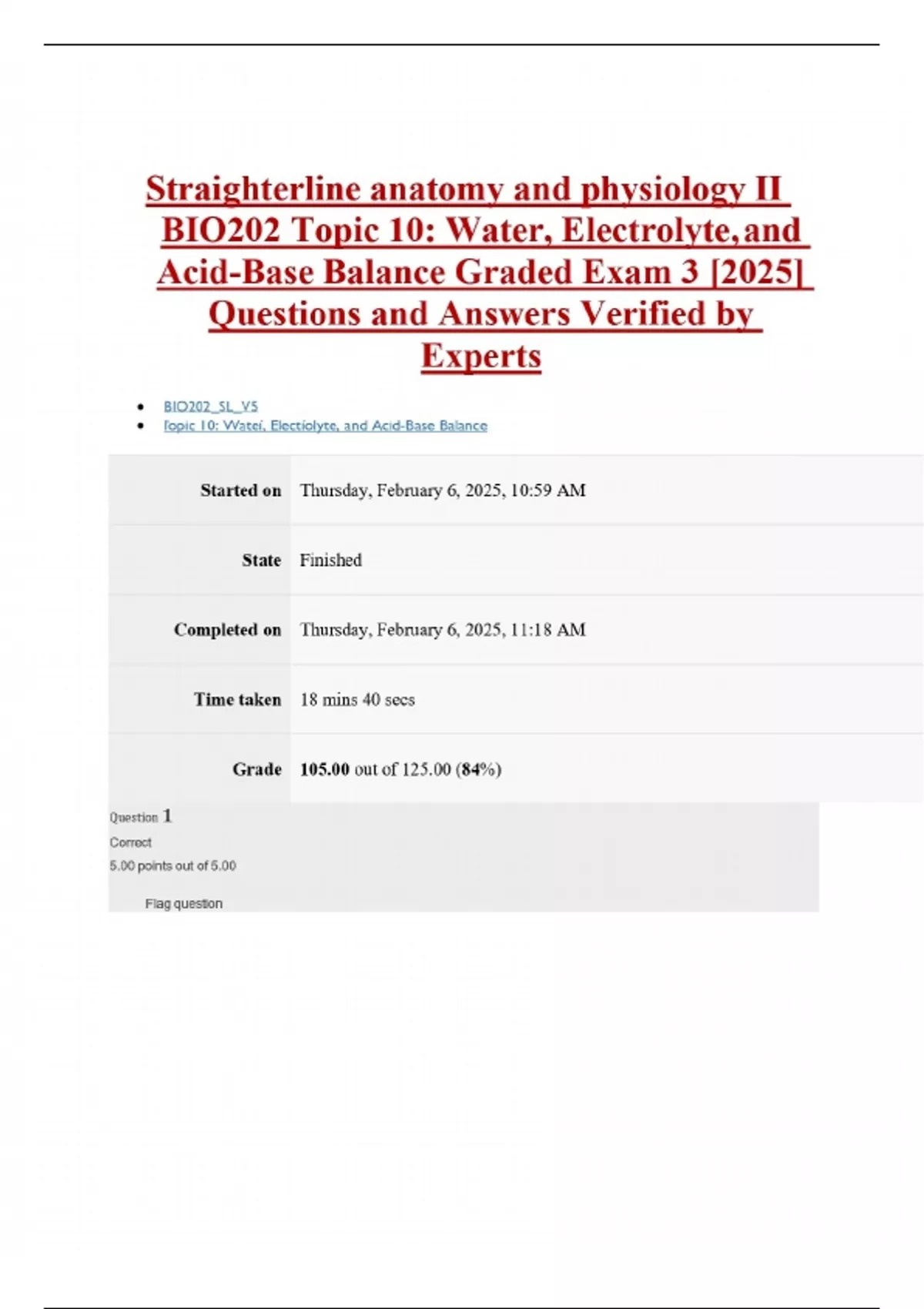 Straighterline anatomy and physiology II BIO202 Topic 10: Water ...