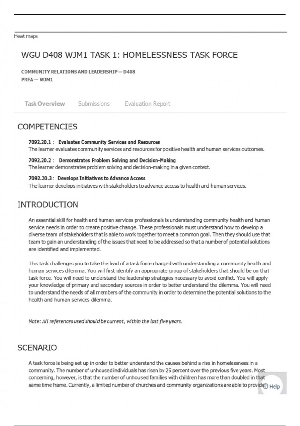 WGU D408 WJM1 TASK 1: HOMELESSNESS TASK FORCE|2025 Update with complete ...