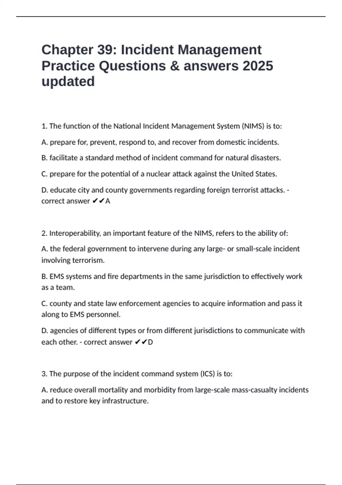 Chapter 39: Incident Management Practice Questions & answers 2025 ...