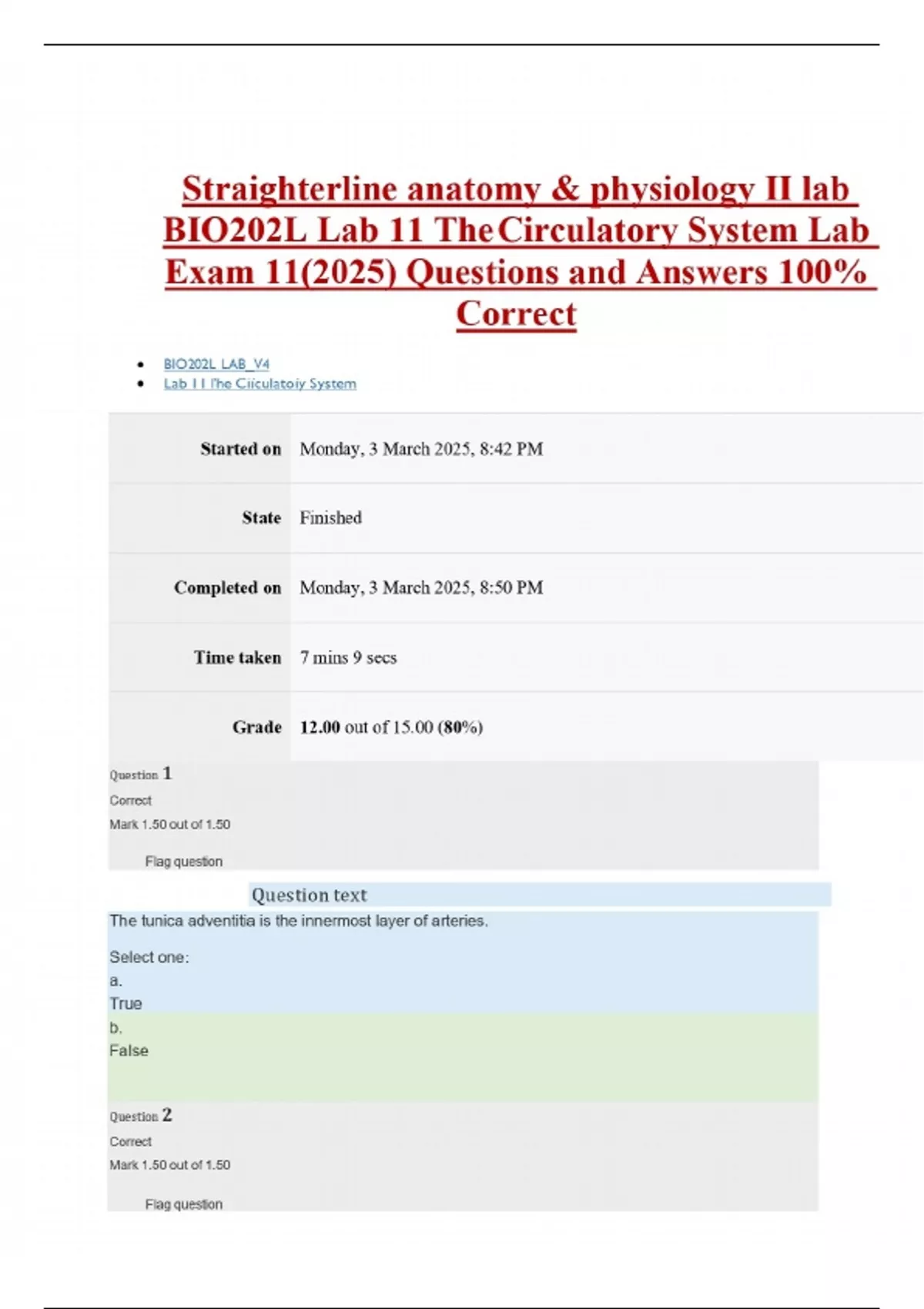 Straighterline anatomy & physiology II lab BIO202L Lab 11 The ...