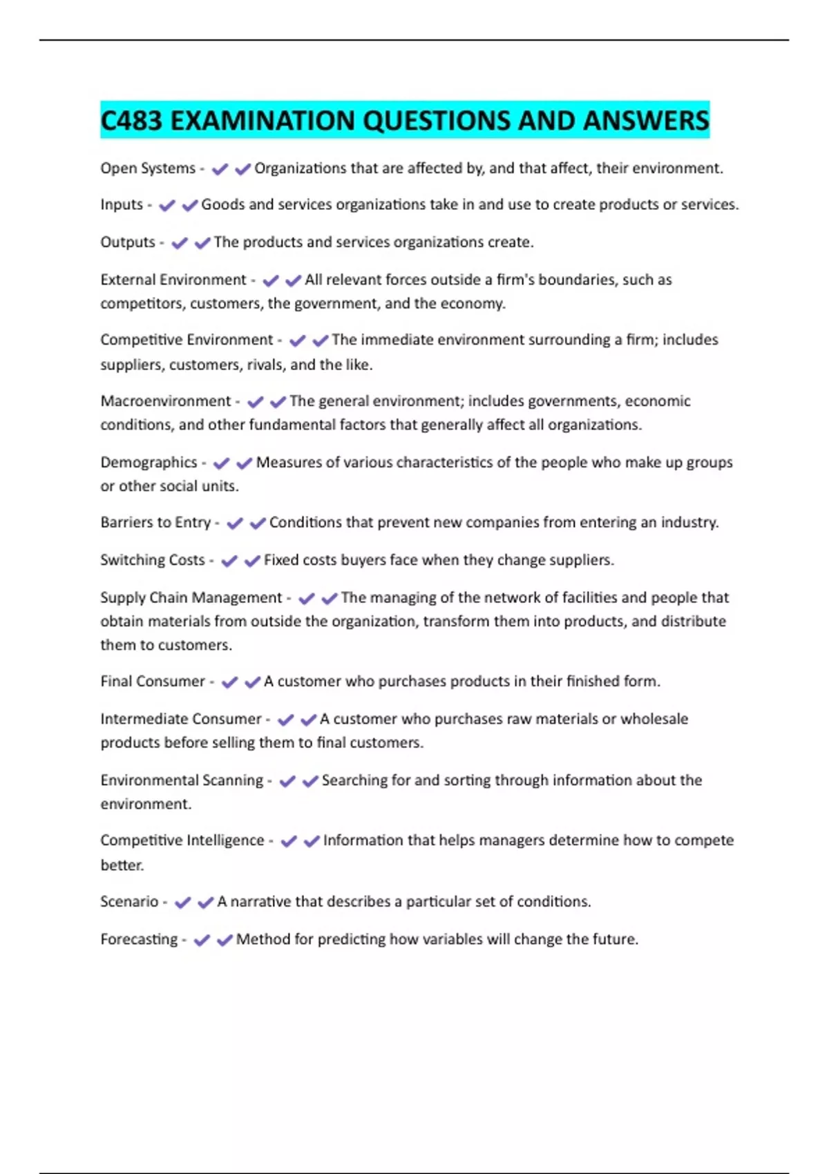 C483 EXAMINATION QUESTIONS AND ANSWERS - C483 - Stuvia US