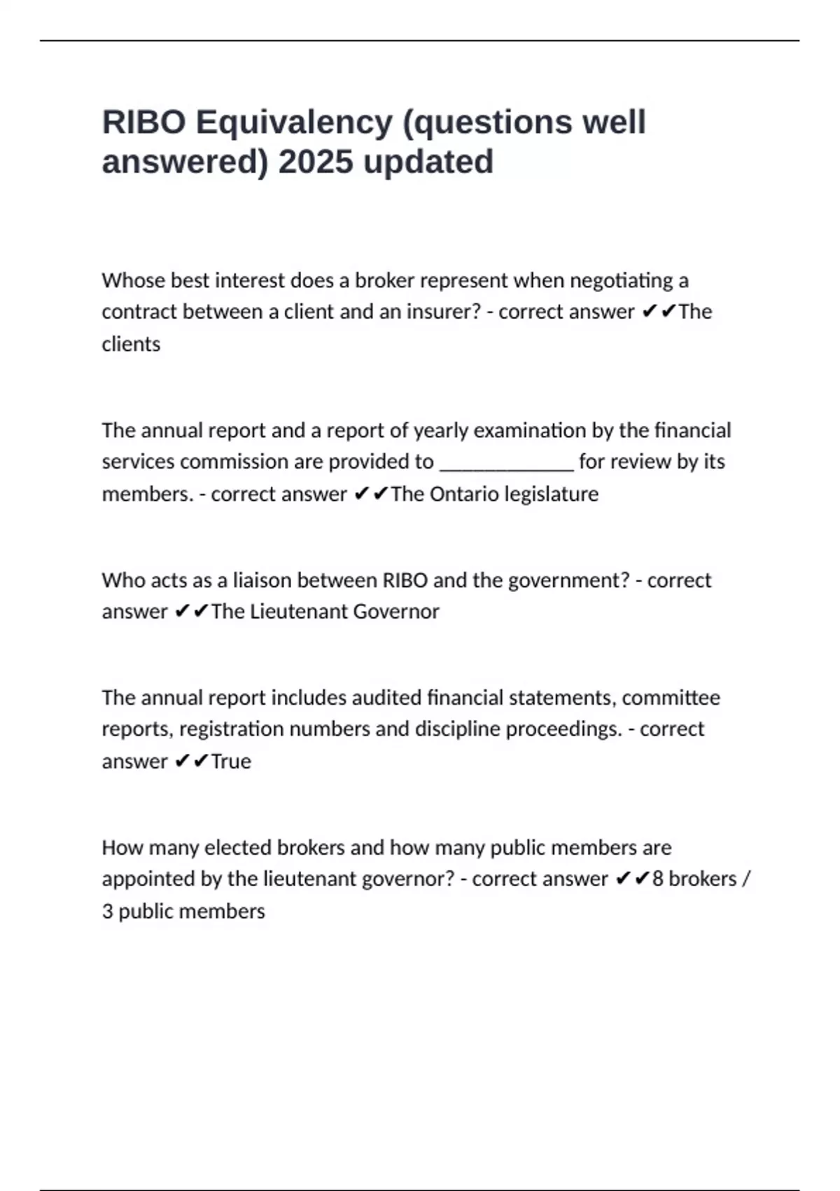 RIBO Equivalency (questions well answered) 2025 updated - RIBO - Stuvia US