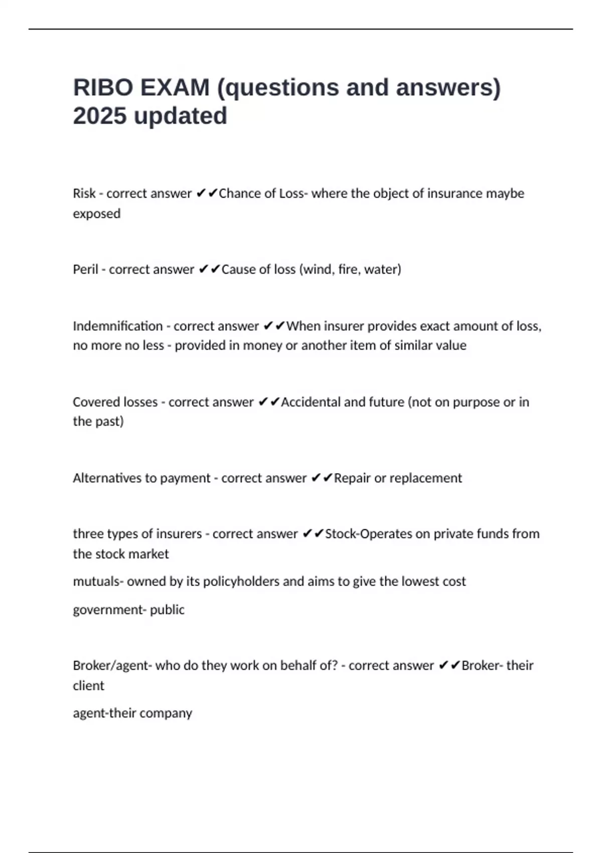 RIBO EXAM (questions and answers) 2025 updated - RIBO - Stuvia US