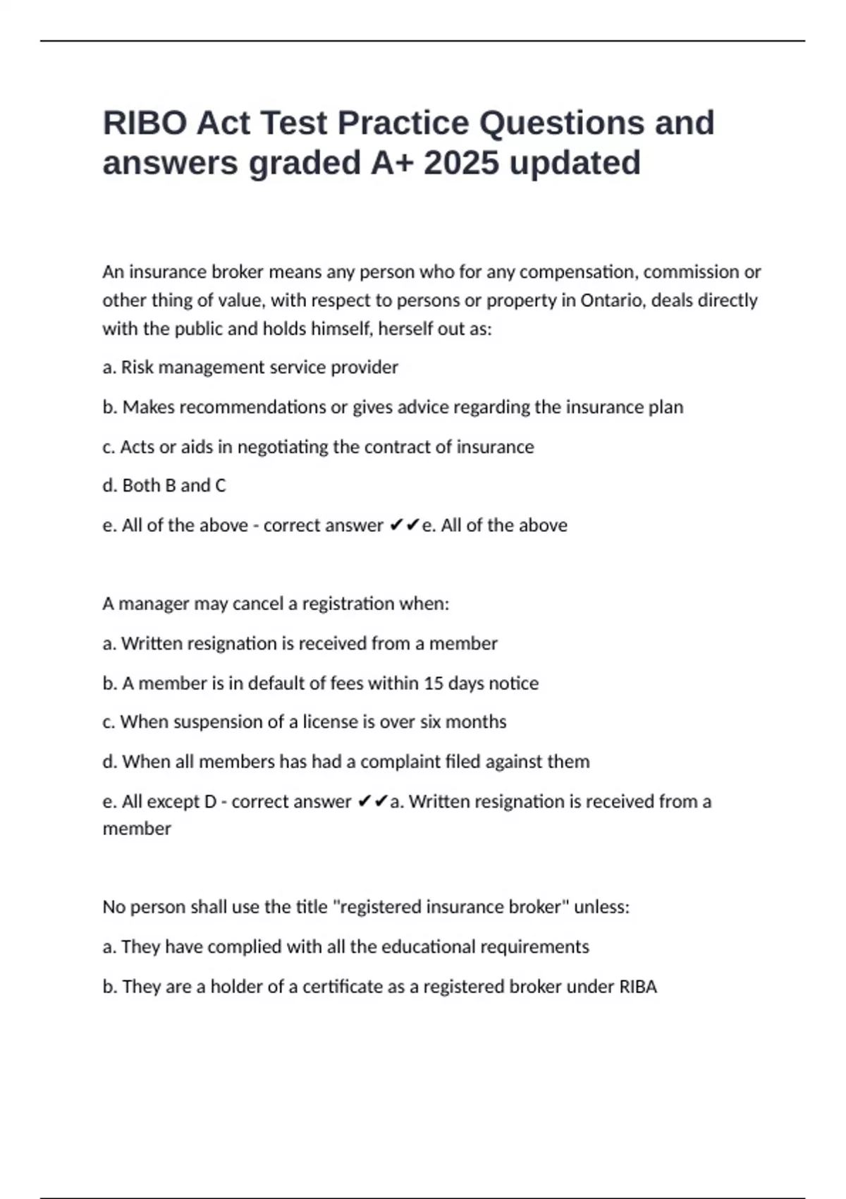 RIBO Act Test Practice Questions and answers graded A+ 2025 updated ...