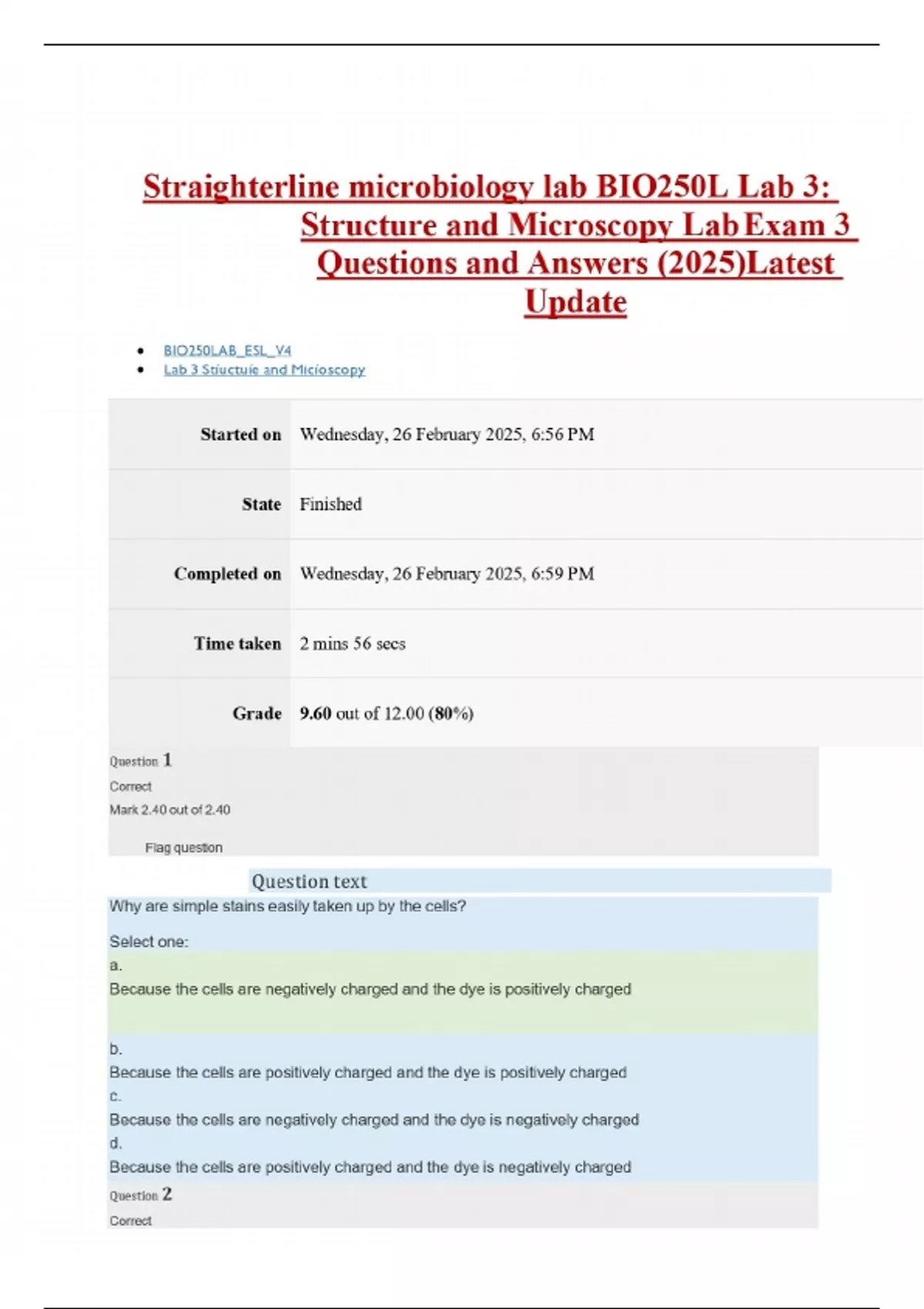 Straighterline microbiology lab BIO250L Lab 3: Structure and Microscopy ...