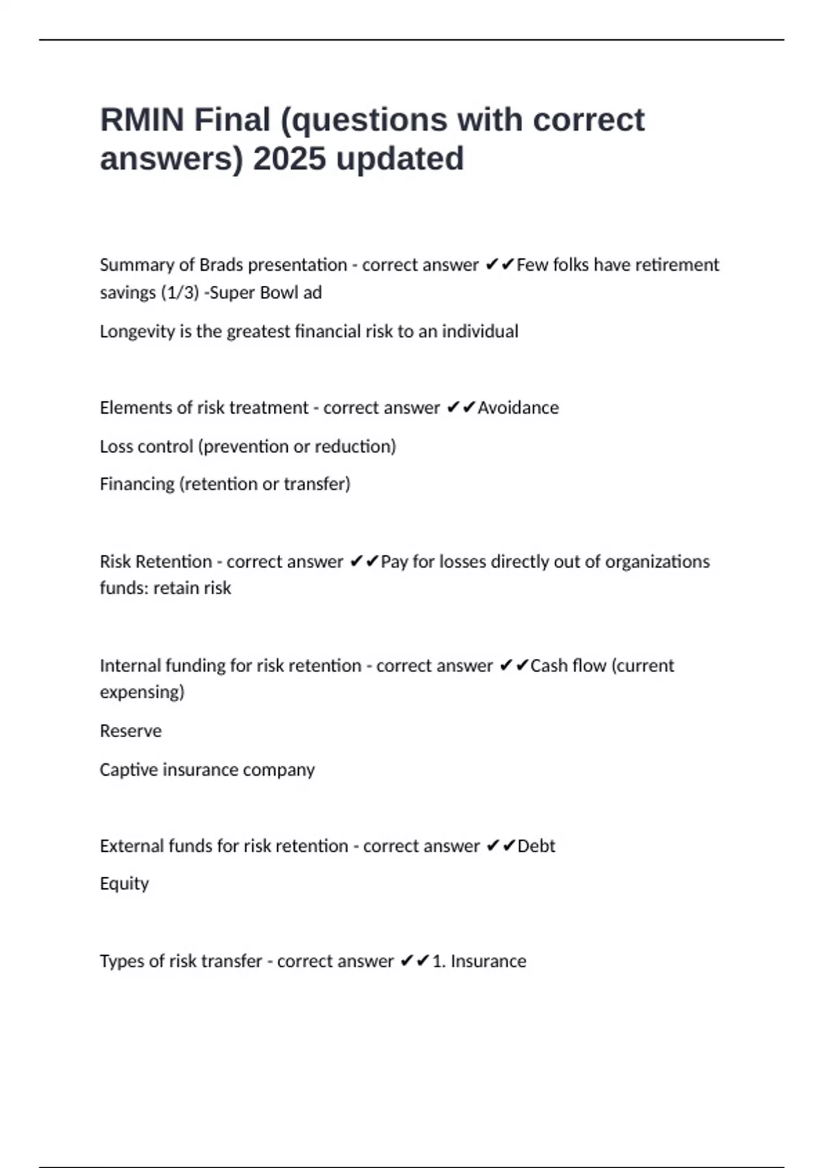 RMIN Final (questions with correct answers) 2025 updated - RMIN - Stuvia US